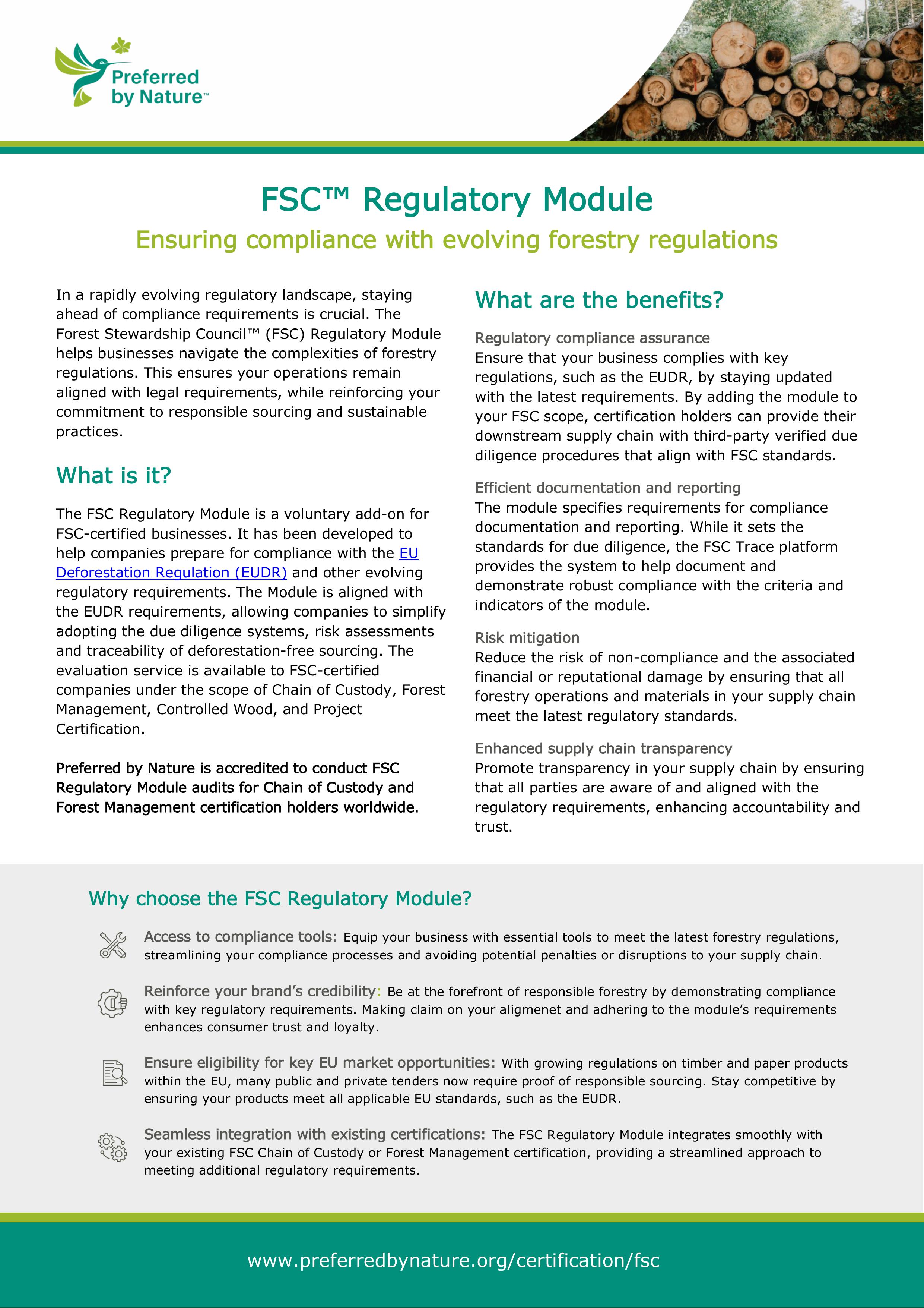 FSC Regulatory Module info sheet | Preferred by Nature